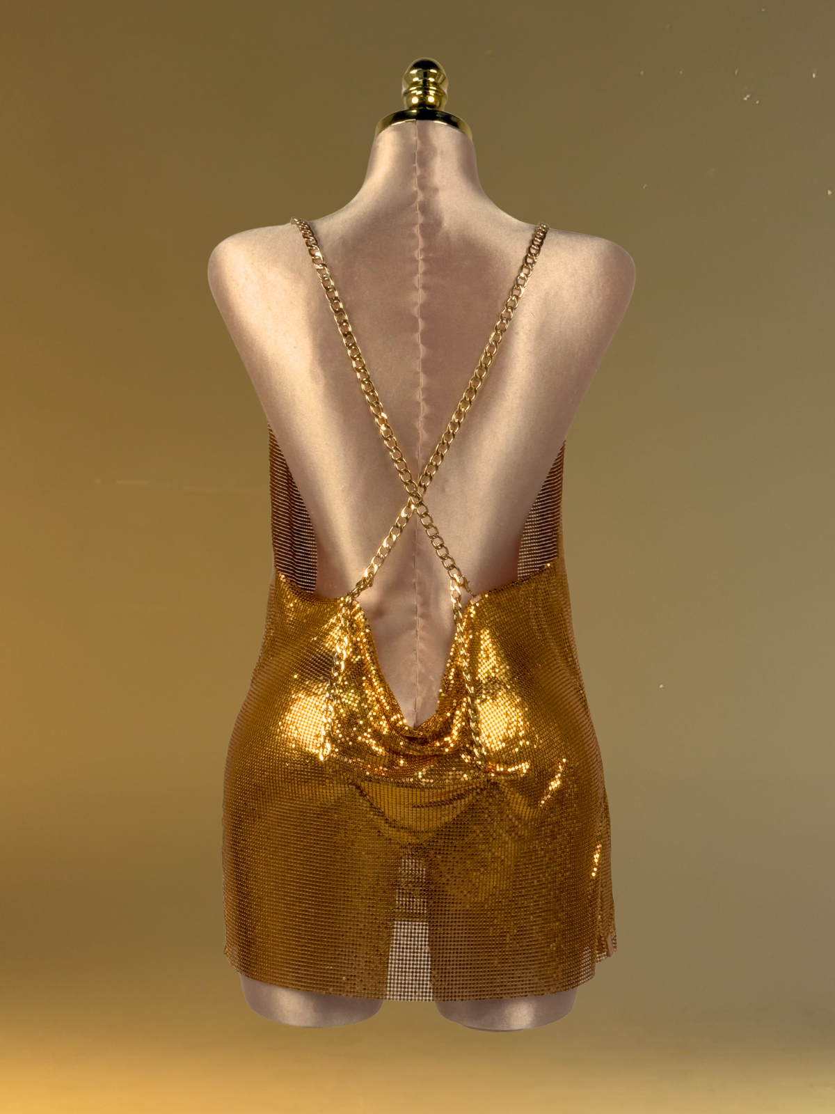Flores Chainmail Mini Dress In Gold – Night Novas